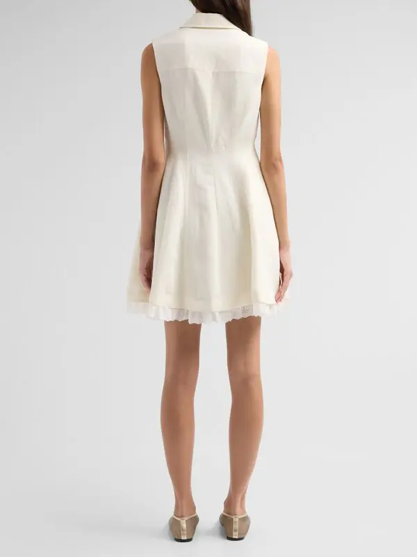 SELF-PORTRAIT Linen Sleeveless Mini Shirtdress