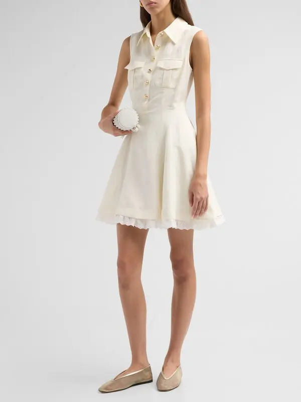 SELF-PORTRAIT Linen Sleeveless Mini Shirtdress