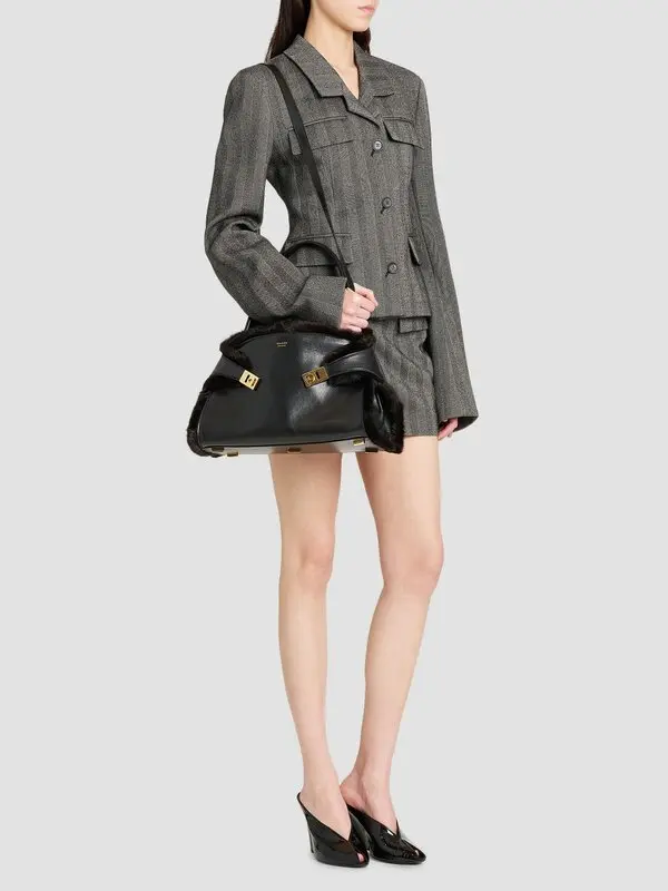 FERRAGAMO Medium Hug Leather & Shearling Tote Bag