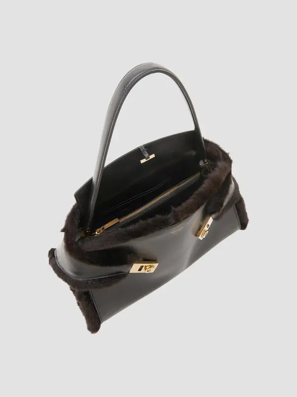 FERRAGAMO Medium Hug Leather & Shearling Tote Bag