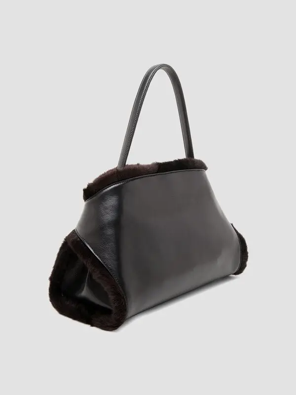 FERRAGAMO Medium Hug Leather & Shearling Tote Bag