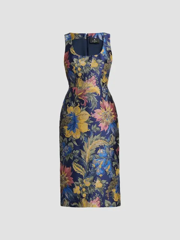 Etro Floral Cotton-blend Sheath Midi Dress