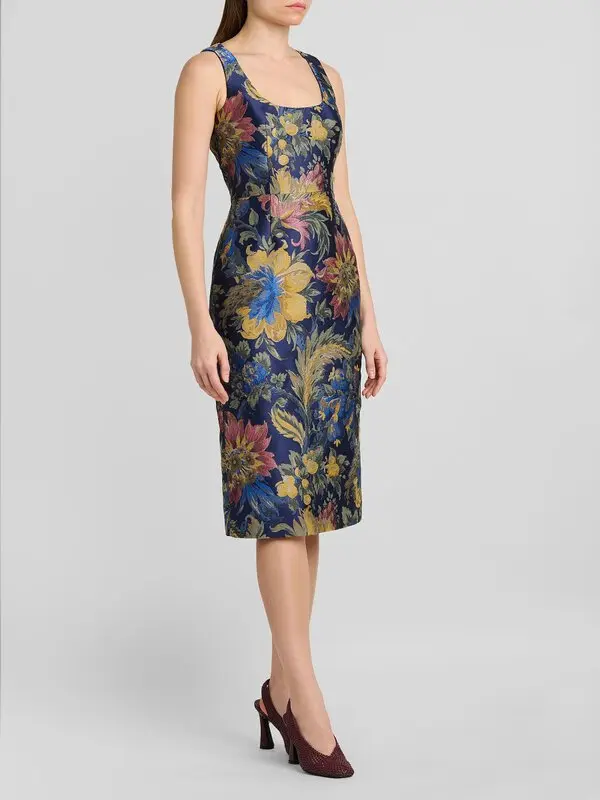 Etro Floral Cotton-blend Sheath Midi Dress
