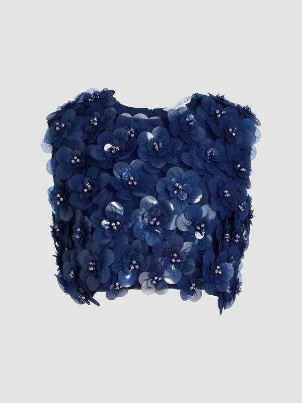 MARIANDREE GAITAN Identity Melanie Floral Appliqué Top - Navy