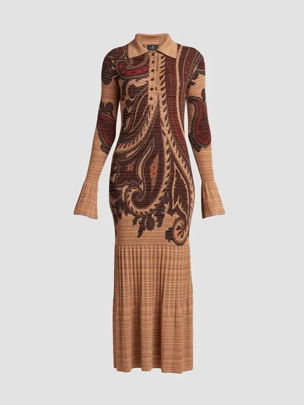 Etro Stamped Paisley Knit Polo Maxi Dress