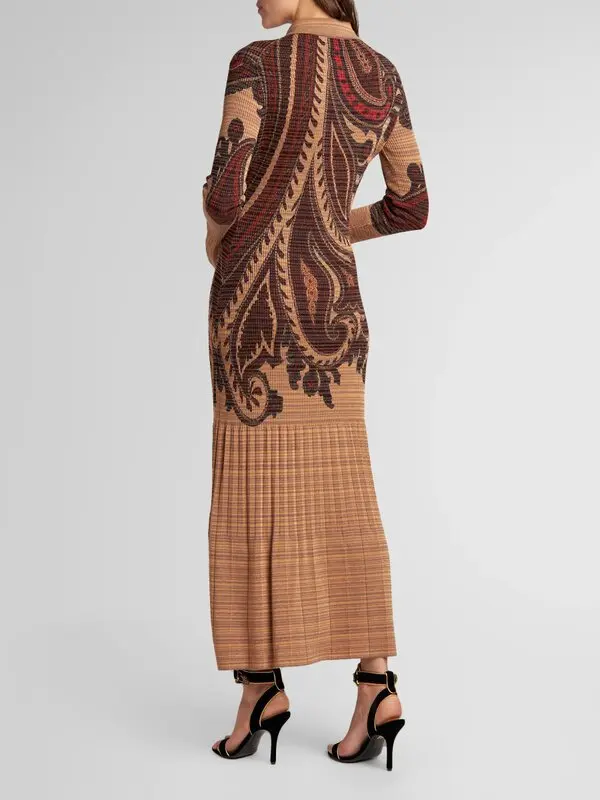 Etro Stamped Paisley Knit Polo Maxi Dress