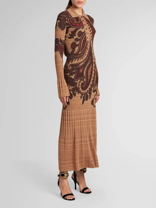 Etro Stamped Paisley Knit Polo Maxi Dress
