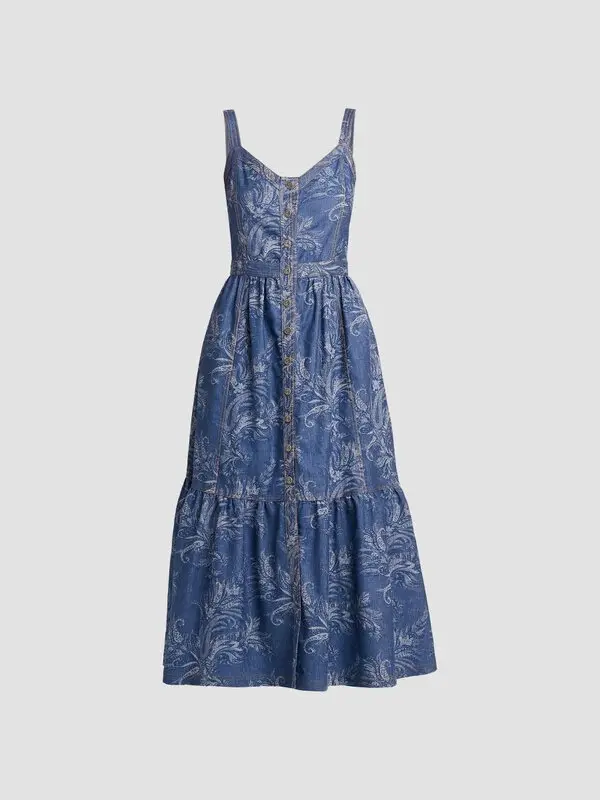 Etro Paisley Denim Midi Dress