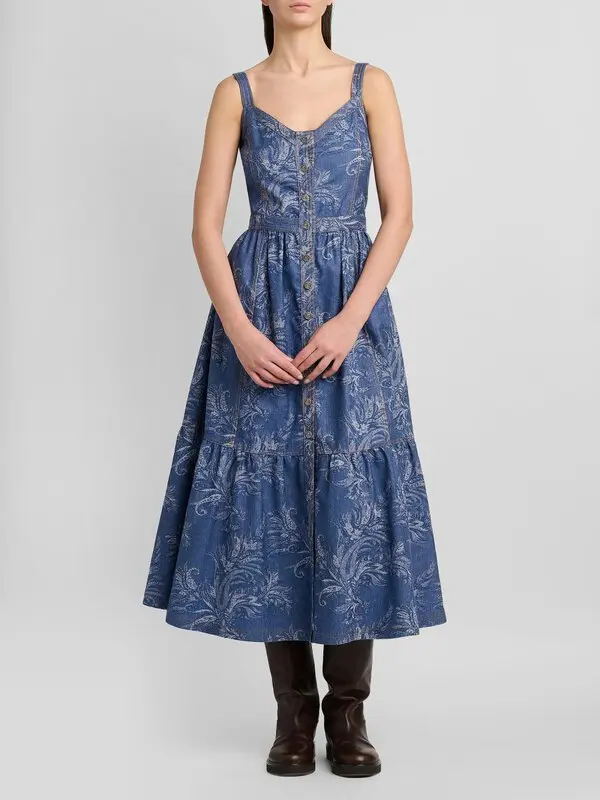 Etro Paisley Denim Midi Dress