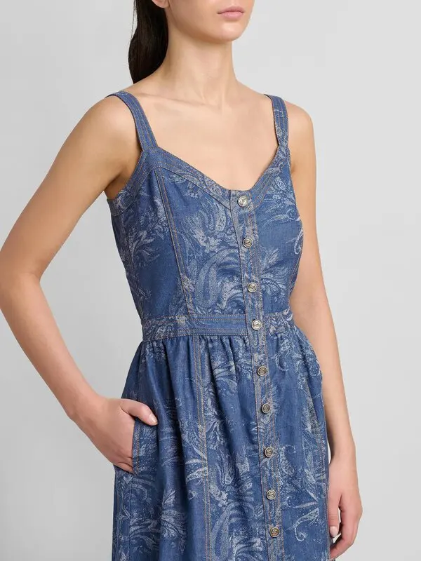 Etro Paisley Denim Midi Dress