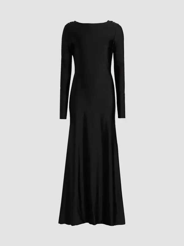 MARIANDREE GAITAN Naomi Draped Cowl-back Floor-length Gown - Black