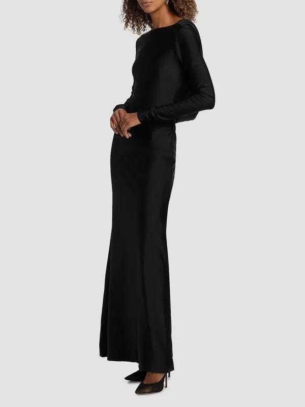 MARIANDREE GAITAN Naomi Draped Cowl-back Floor-length Gown