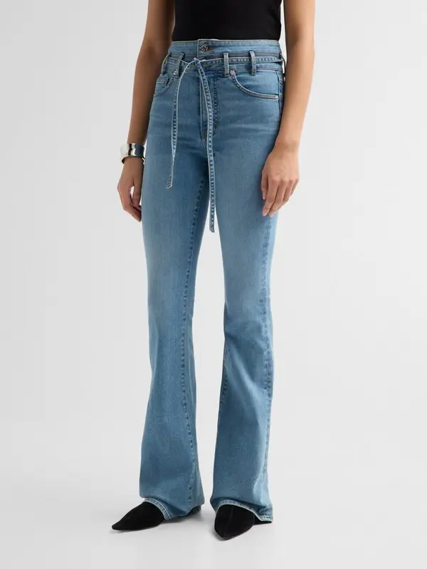 Veronica Beard Beverly Stretch-cotton Tie-waist Flare Jeans
