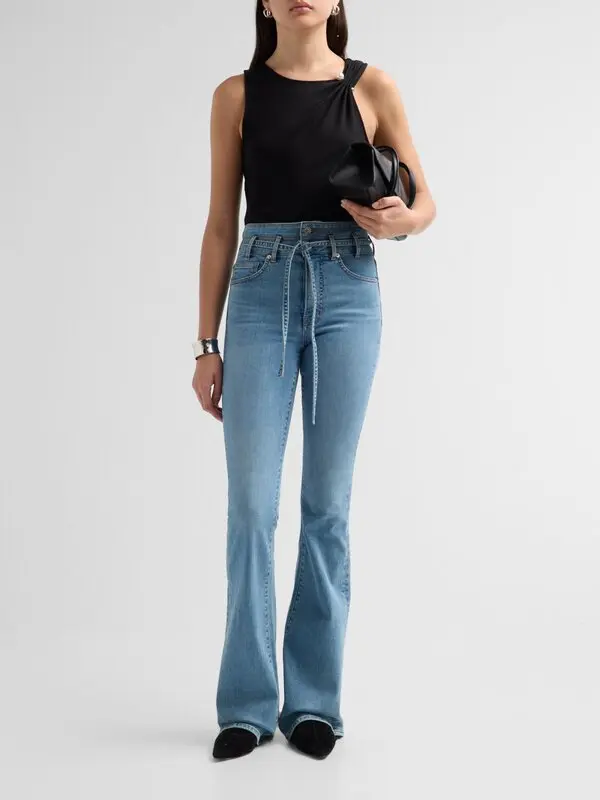 Veronica Beard Beverly Stretch-cotton Tie-waist Flare Jeans