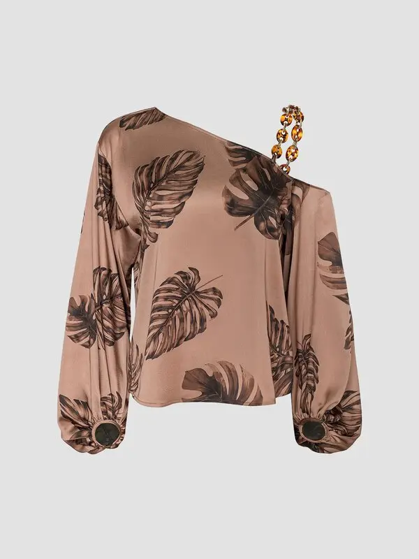L'Agence Asami Printed Chain-shoulder Satin Blouse