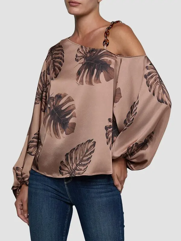 L'Agence Asami Printed Chain-shoulder Satin Blouse