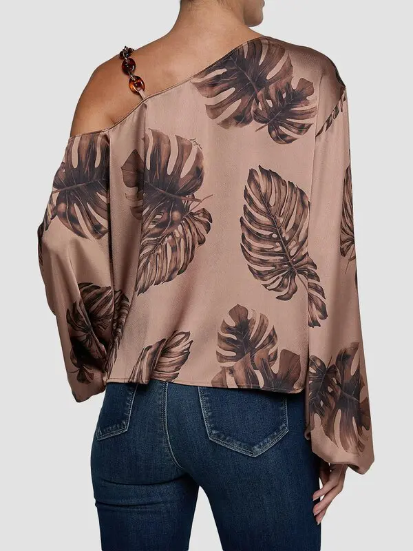 L'Agence Asami Printed Chain-shoulder Satin Blouse