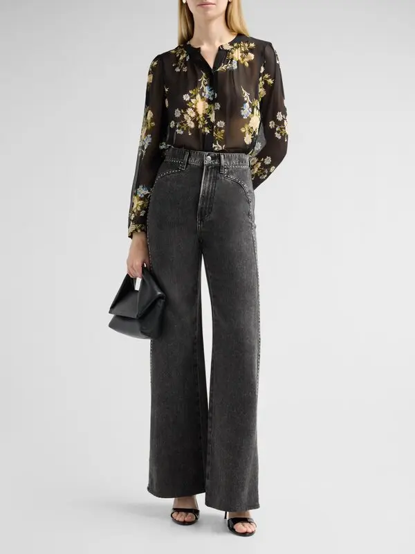 Veronica Beard Grant Rhinestone High-rise Wide-leg Jeans