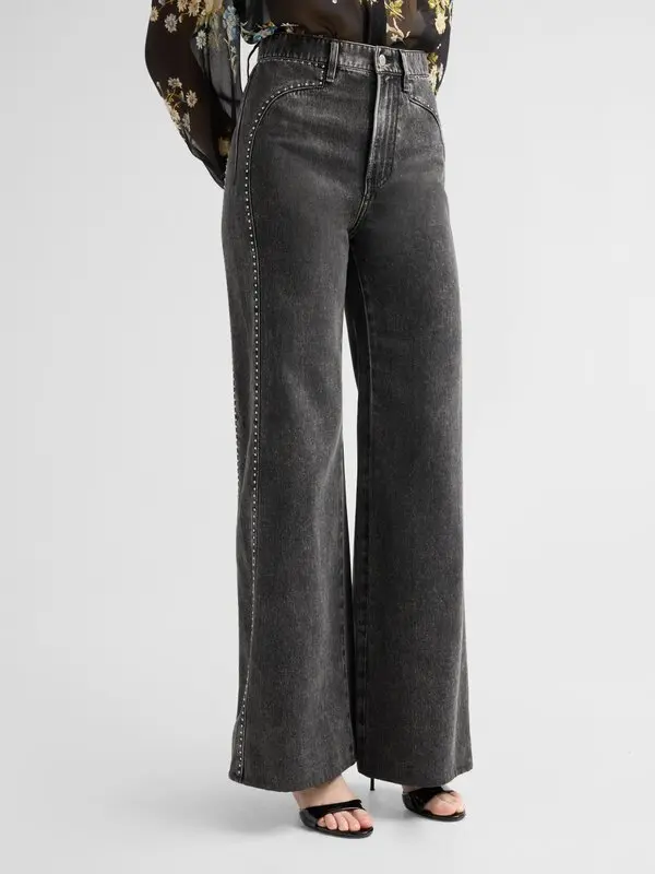 Veronica Beard Grant Rhinestone High-rise Wide-leg Jeans