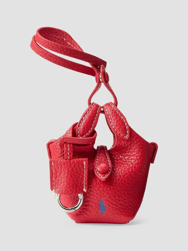 Polo Ralph Lauren Shiny Drum Pebbled Leather Bag Charm - Cherry