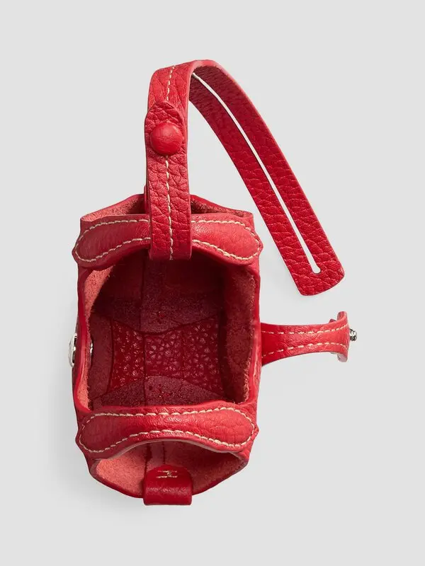 Polo Ralph Lauren Shiny Drum Pebbled Leather Bag Charm - Cherry