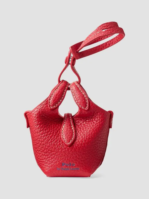 Polo Ralph Lauren Shiny Drum Pebbled Leather Bag Charm - Cherry