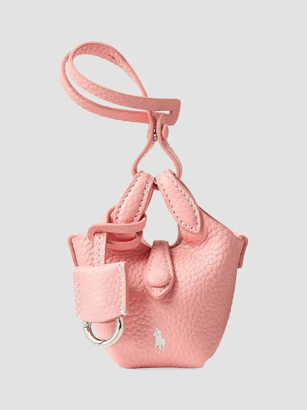 Polo Ralph Lauren Shiny Drum Pebbled Leather Bag Charm - Coral