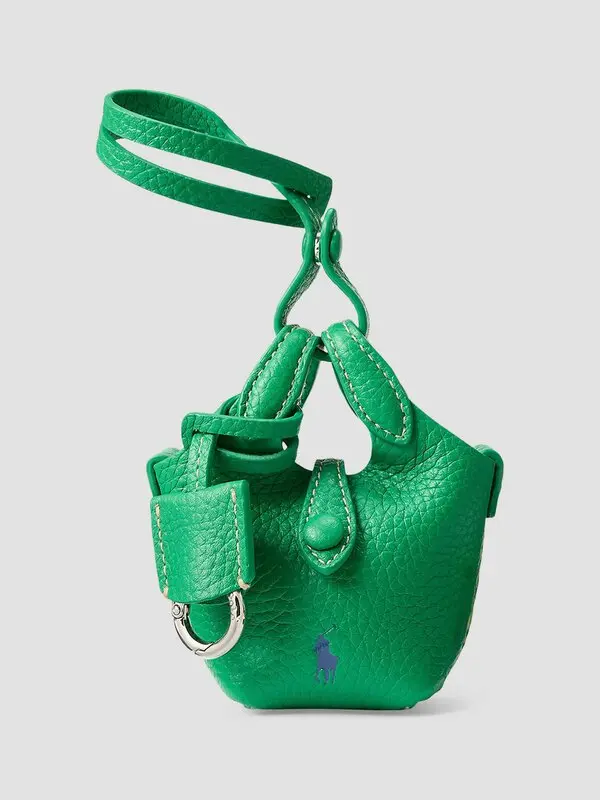Polo Ralph Lauren Shiny Drum Pebbled Leather Bag Charm - Parrot
