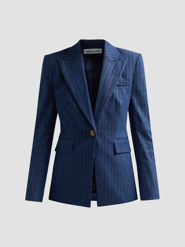Veronica Beard Naira Striped Cotton-blend Single-breasted Dickey Jacket - Medium Indigo Copper