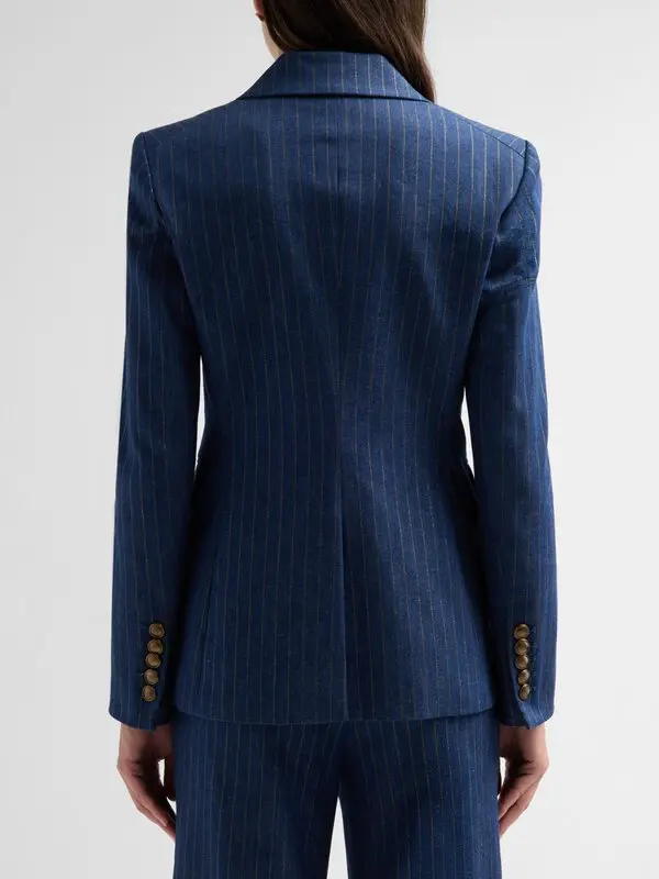 Veronica Beard Naira Striped Cotton-blend Single-breasted Dickey Jacket - Medium Indigo Copper