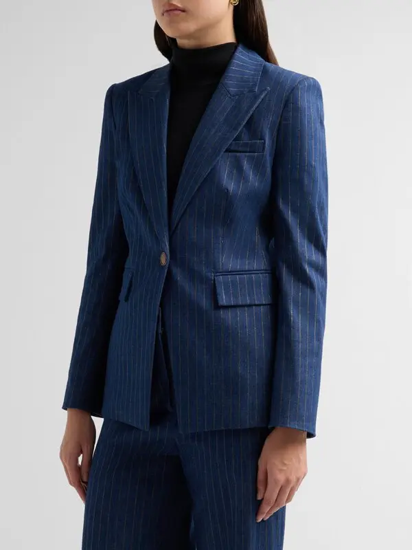 Veronica Beard Naira Striped Cotton-blend Single-breasted Dickey Jacket - Medium Indigo Copper