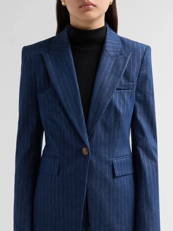 Veronica Beard Naira Striped Cotton-blend Single-breasted Dickey Jacket - Medium Indigo Copper