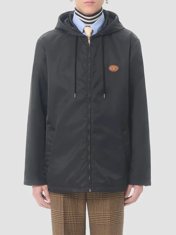 Valentino Garavani Nylon Hooded Windbreaker Jacket With Vlogo Patch