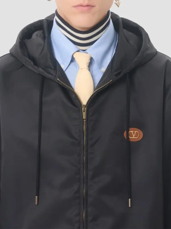 Valentino Garavani Nylon Hooded Windbreaker Jacket With Vlogo Patch