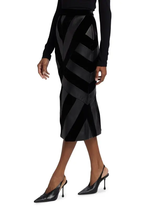 SERGIO HUDSON Leather Chevron Skirt
