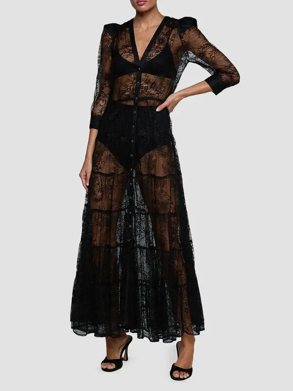 L'Agence Seraphina Sheer Lace Maxi Dress