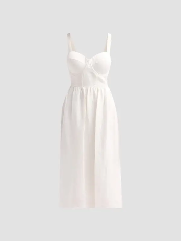 L'Agence Tiani Bustier Linen-blend Midi Dress - Ivory