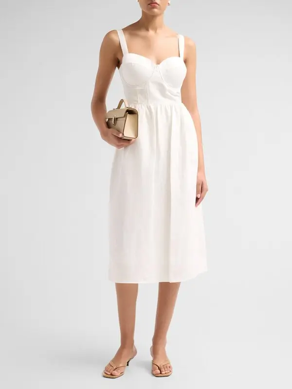 L'Agence Tiani Bustier Linen-blend Midi Dress - Ivory