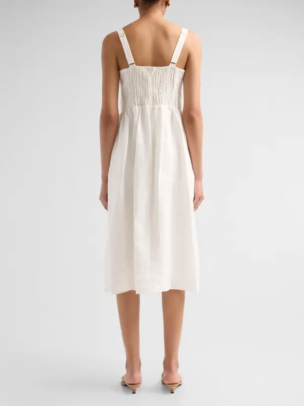 L'Agence Tiani Bustier Linen-blend Midi Dress - Ivory