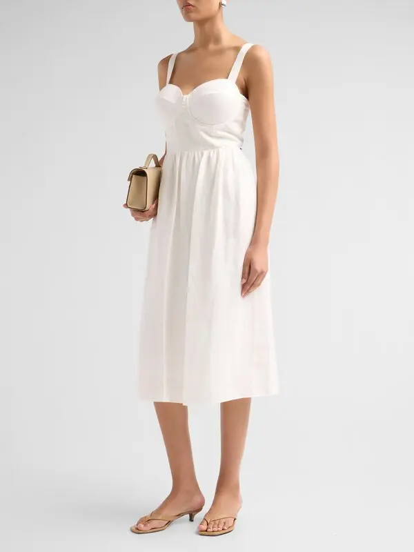 L'Agence Tiani Bustier Linen-blend Midi Dress - Ivory