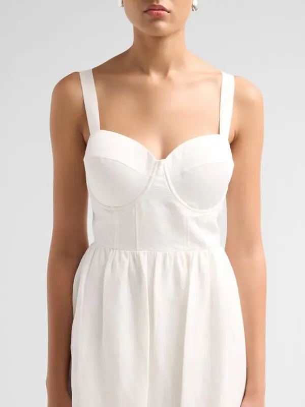 L'Agence Tiani Bustier Linen-blend Midi Dress - Ivory
