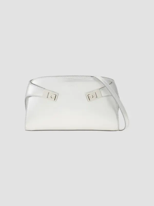 FERRAGAMO Hug Metallic Leather Crossbody Bag - Silver
