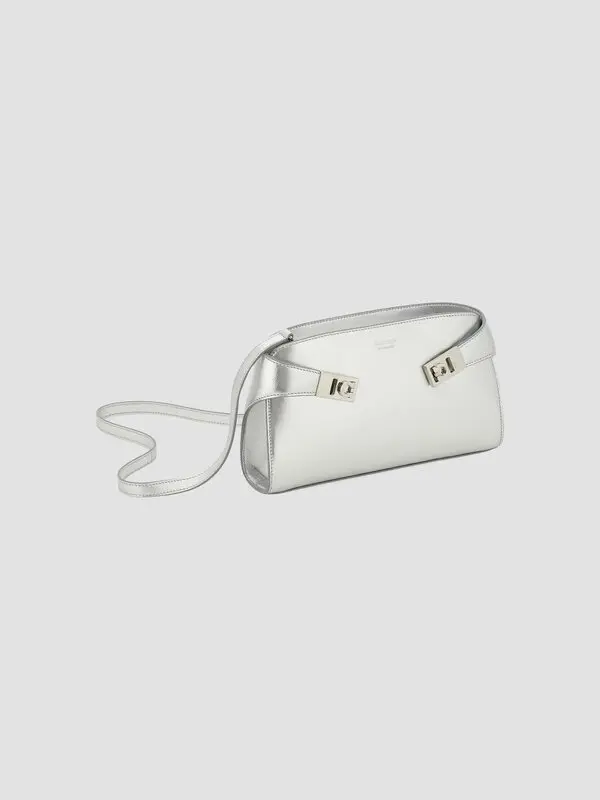 FERRAGAMO Hug Metallic Leather Crossbody Bag - Silver