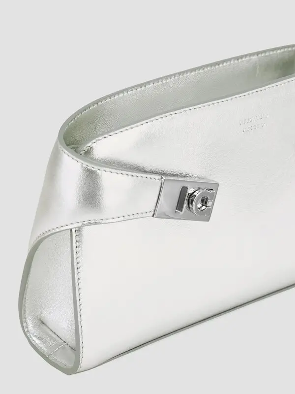 FERRAGAMO Hug Metallic Leather Crossbody Bag - Silver