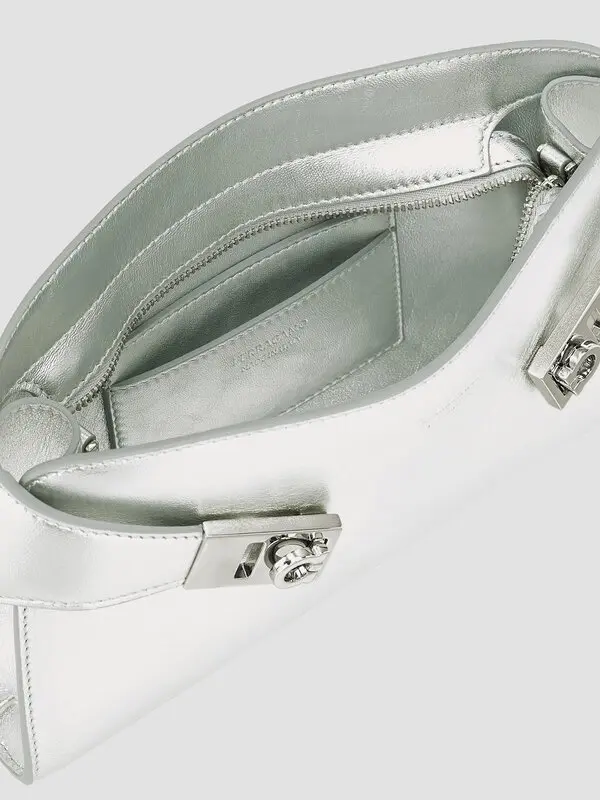FERRAGAMO Hug Metallic Leather Crossbody Bag - Silver