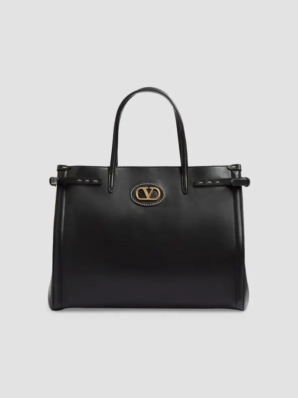 Valentino Garavani Antibes Medium Calfskin Shopping Bag - Black