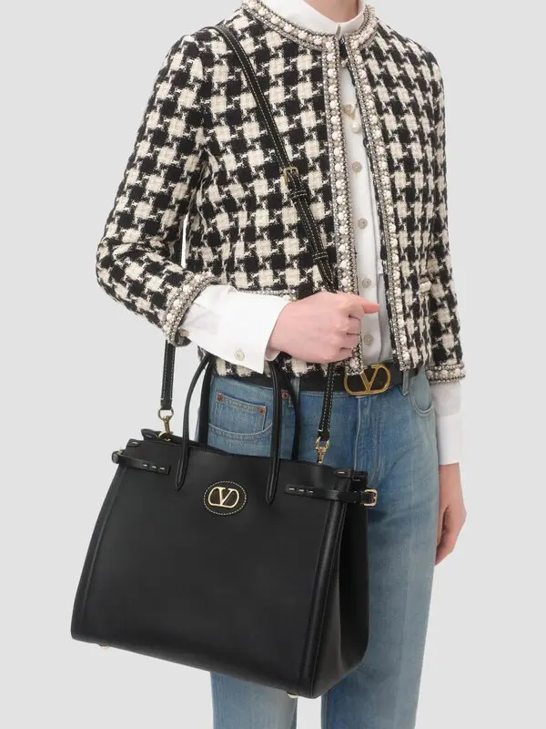 Valentino Garavani Antibes Medium Calfskin Shopping Bag - Black