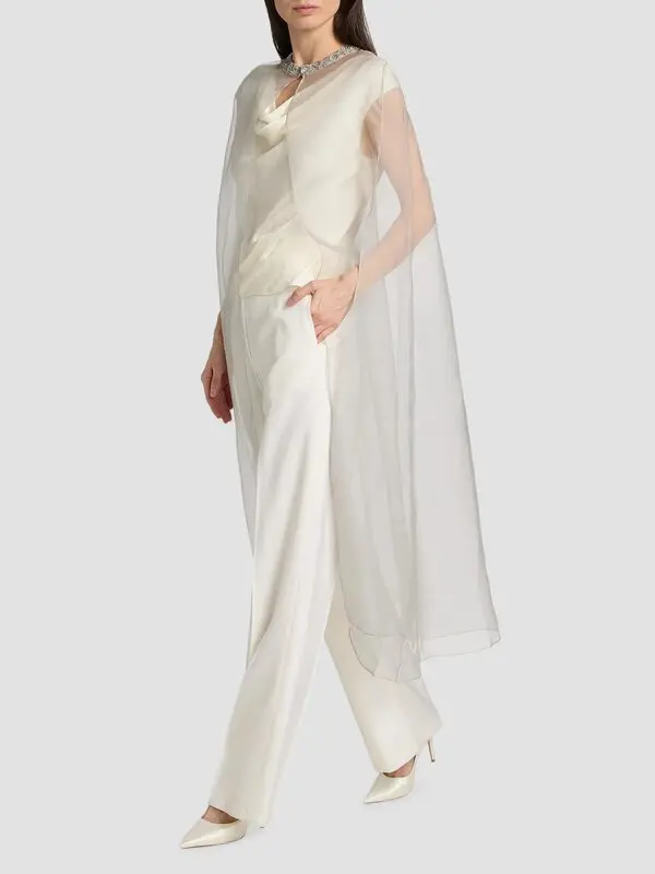 CAROLYN ROWAN ACCESSORIES Embellished-trim Silk Cape - Silver