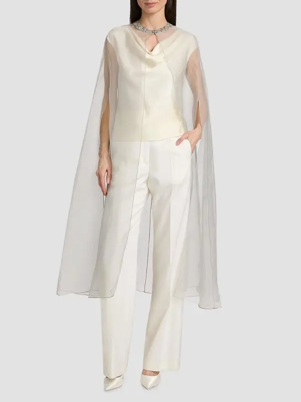 CAROLYN ROWAN ACCESSORIES Embellished-trim Silk Cape - Silver
