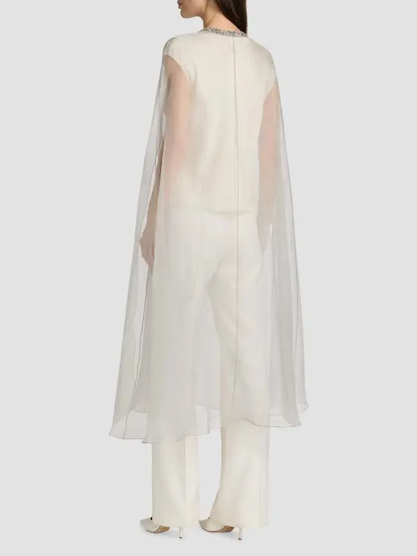 CAROLYN ROWAN ACCESSORIES Embellished-trim Silk Cape - Silver